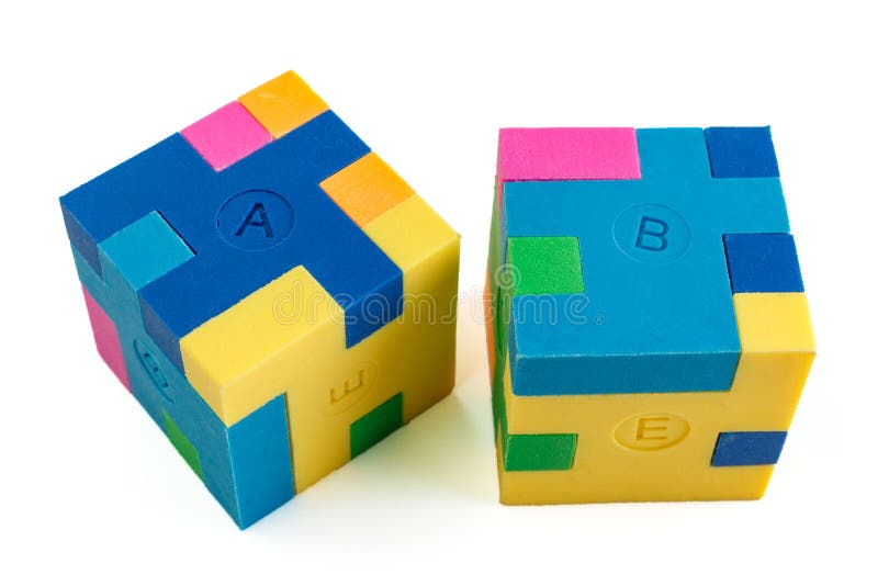 Two Cube Puzzle of Multi-colored Rubber Shapes. Concept of Decision ...