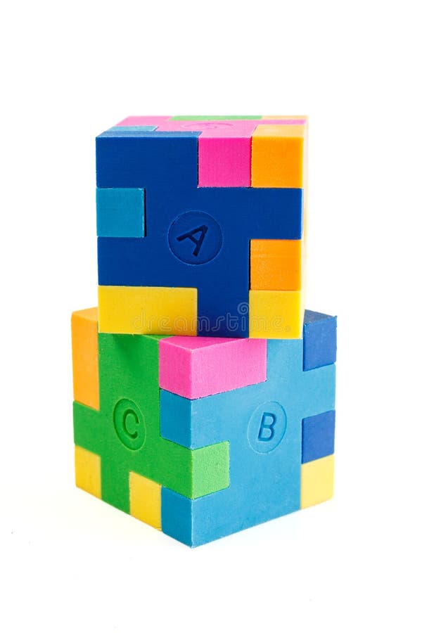 Two Cube Puzzle of Multi-colored Rubber Shapes. Concept of Decision ...