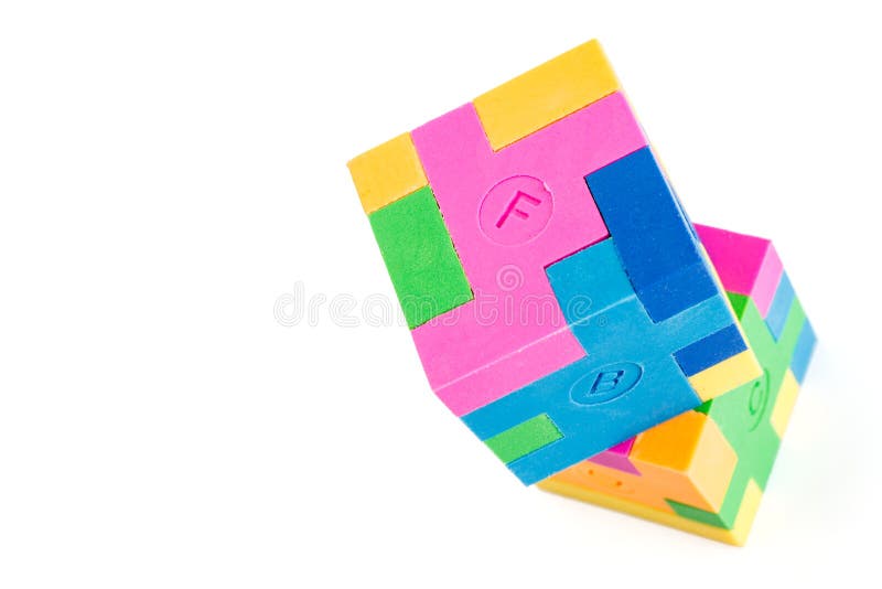 Two Cube Puzzle of Multi-colored Rubber Shapes. Concept of Decision ...