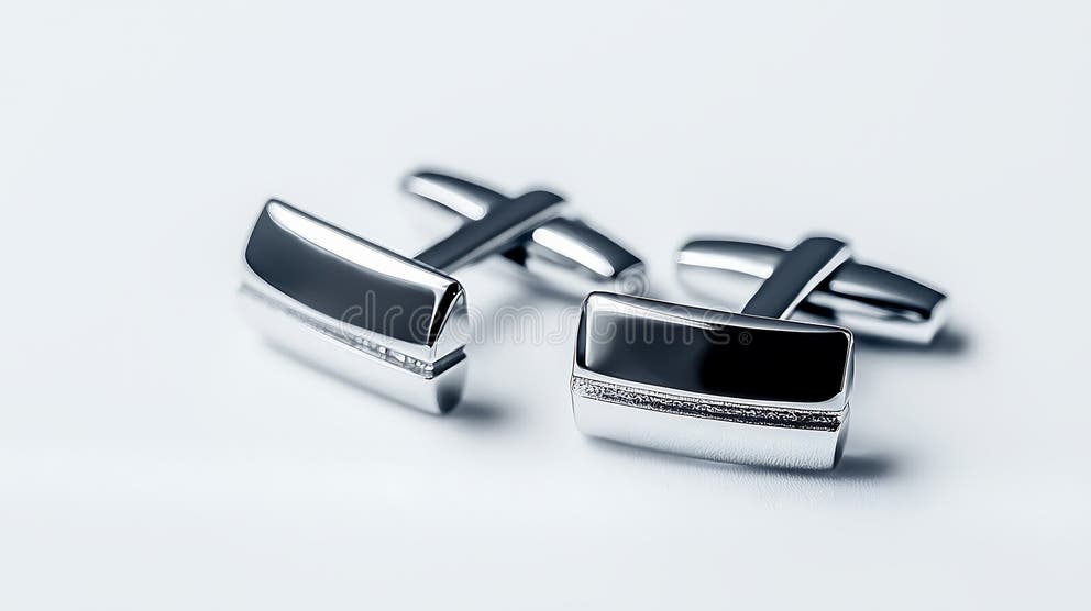 Two Cufflinks with a Black Band and Silver Base Stock Illustration ...