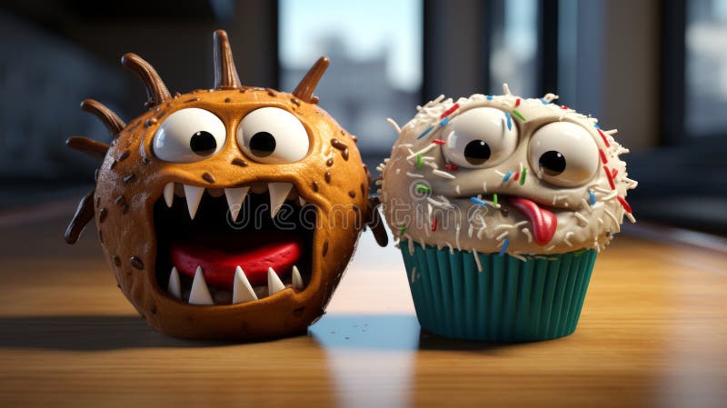 Monstrous Cupcake Creations: a Vray Tracing Delight Stock Illustration ...