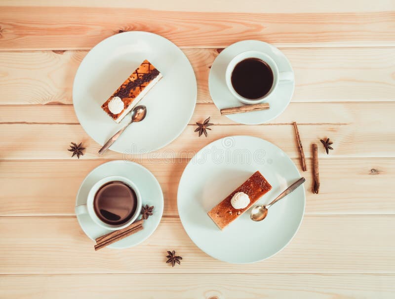 Two Cups of Black Coffee with Cakes. Top View. Stock Photo - Image of ...
