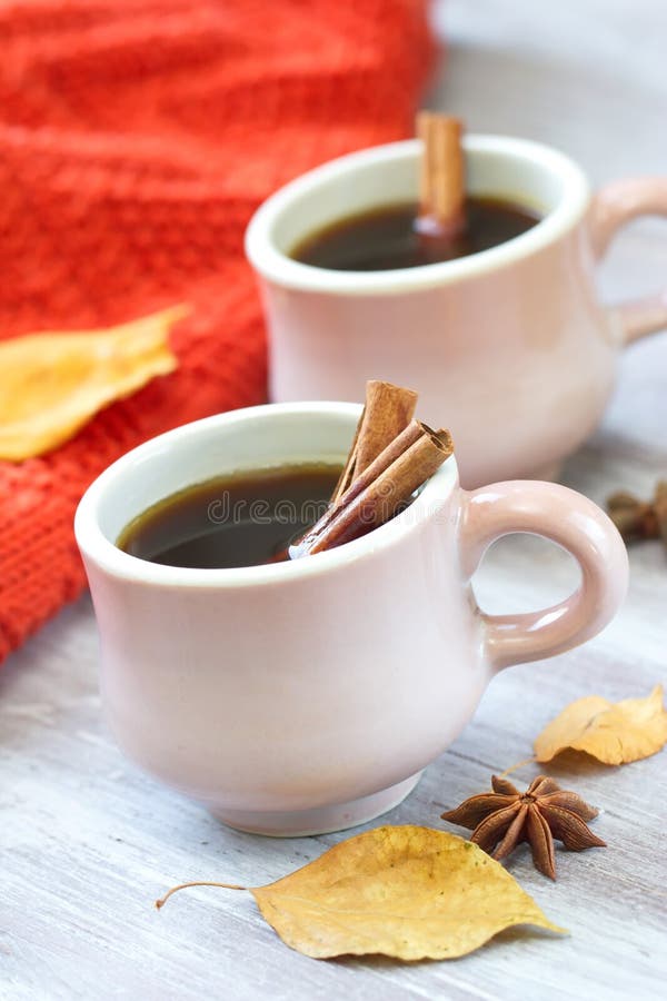 Autumn. Two Cups of Coffee and Cookies in the Shape of the Leave Stock ...