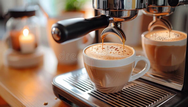 Two Cups of Coffee are Being Poured into a Coffee Machine during ...