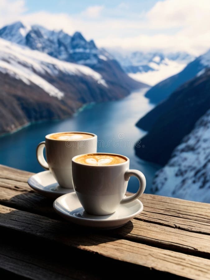 Two Cups of Coffee and a Cup of Coffee on a Table Stock Image - Image ...