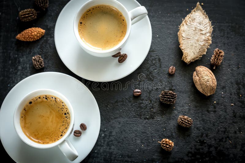 Two Coffee Cups Golden Mirror Image Stock Photo - Image of catering ...