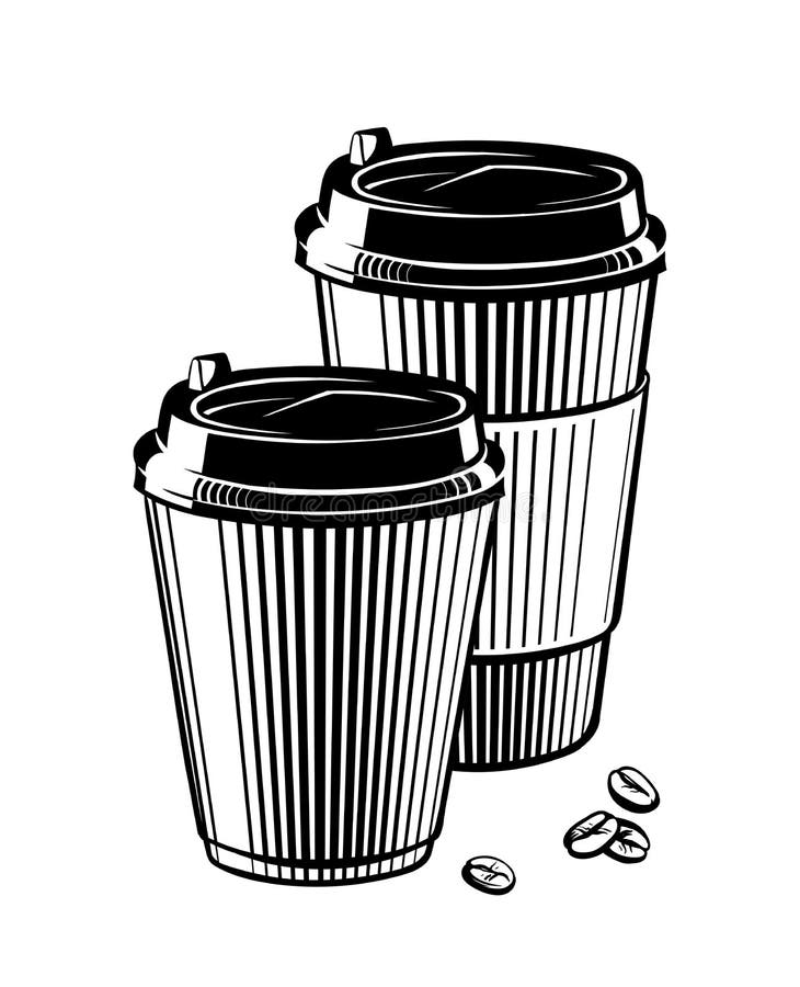 Two Cups of Coffee. Hand Drawing Engraving Stock Vector - Illustration ...