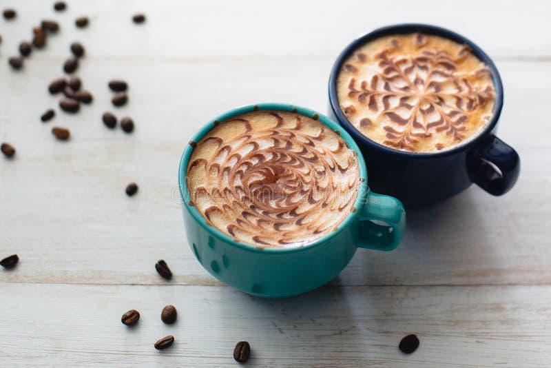 Two Cups of Coffee Surrounded by Coffee Grain Stock Image - Image of ...