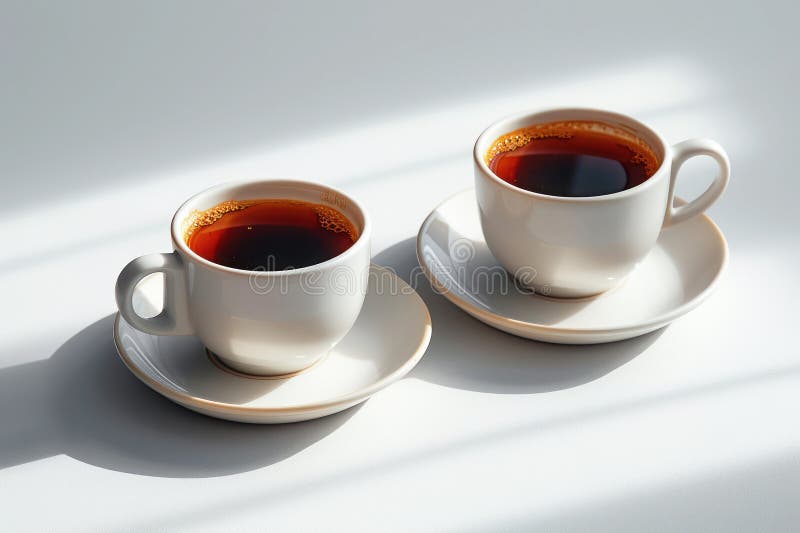 Two Cups of Coffee on the Table Extreme Closeup. Generative AI Stock ...