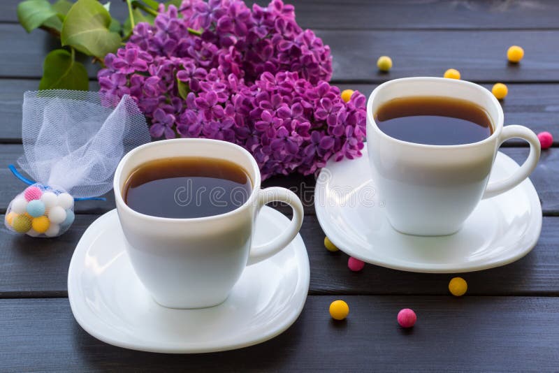 Two Cups of Coffee on Table. Stock Photo - Image of morning, romantic ...