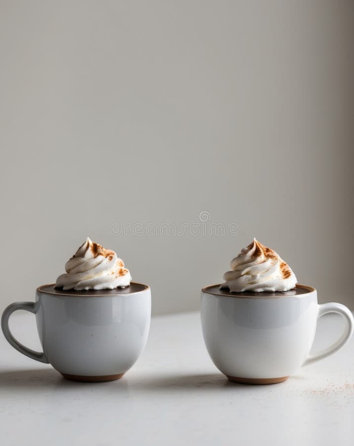 Two Cups of Coffee with Whipped Cream and Cinnamon. Stock Photo - Image ...