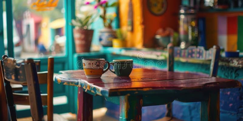 Two Cups of Coffee on Wooden Table Stock Photo - Image of wood, space ...