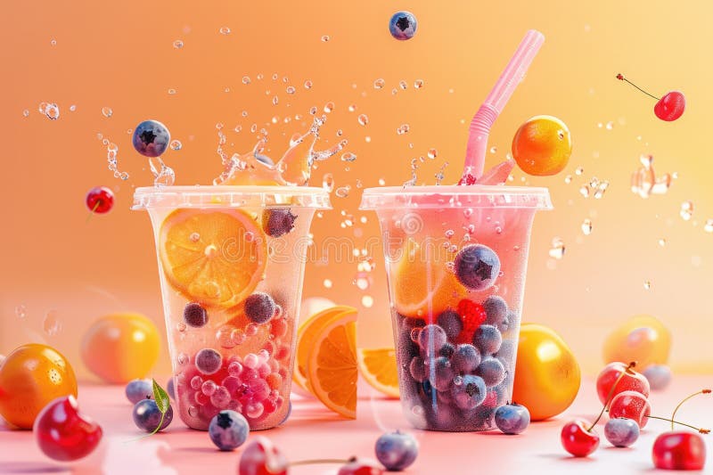 Two Cups Filled with Fresh Fruit and Water, Perfect for a Healthy Snack ...