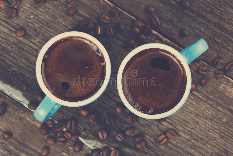 Two cups of fresh coffee stock photo. Image of morning - 318570244