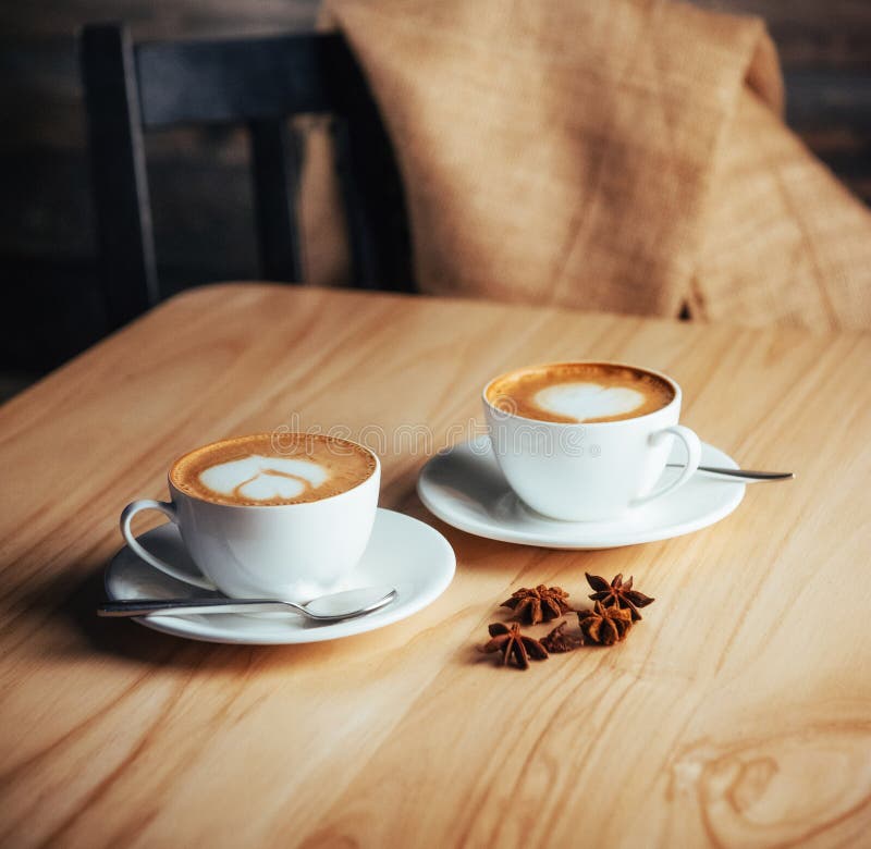 Two Cups of Gourmet Coffee House Cappuccino Stock Image - Image of ...