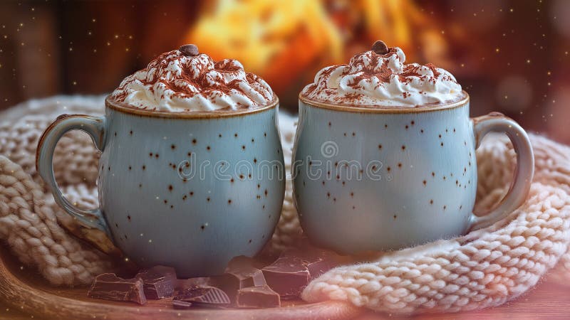 Two Cups of Hot Coffee on a Table in Front of a Fireplace Stock Video ...