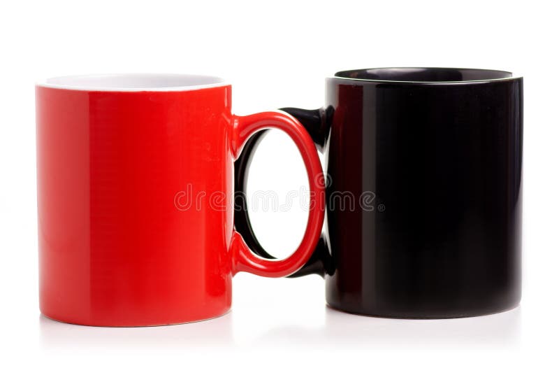 Two cups mug red black stock photo. Image of love, blank - 136004678
