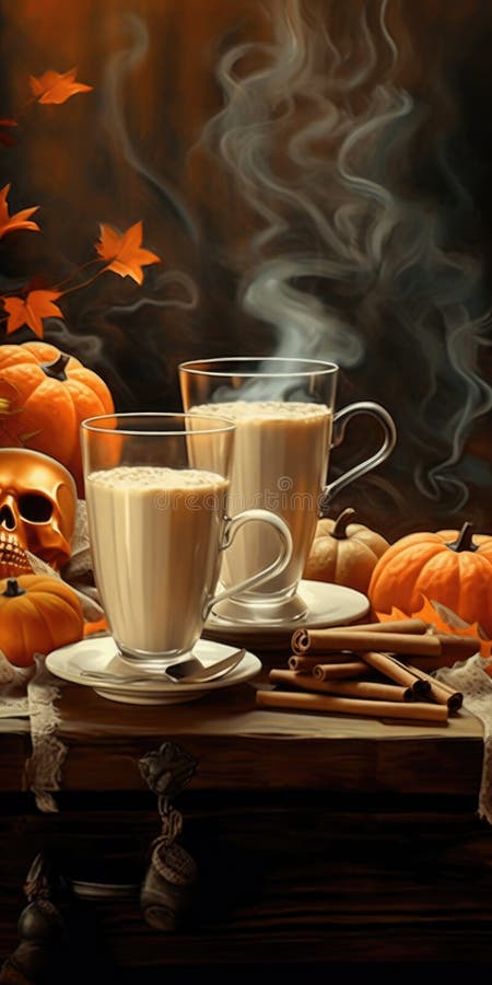 Two Cups of Mysterious Coffee, Halloween Decorations. Generative AI ...