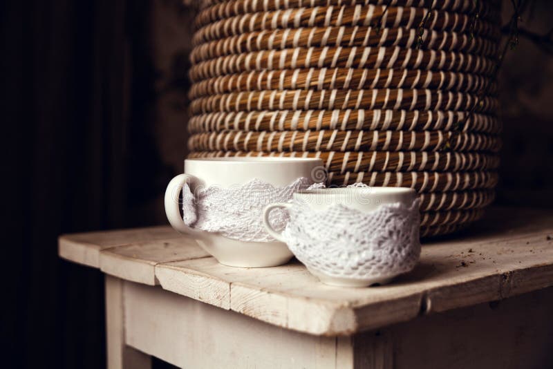 Two Cups on Old Vintage Table. Rustic Style, Country Interrior Stock ...