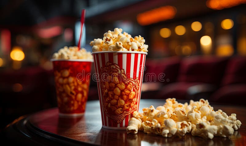 Two Cups of Popcorn on Table Stock Image - Image of salty, buttery ...