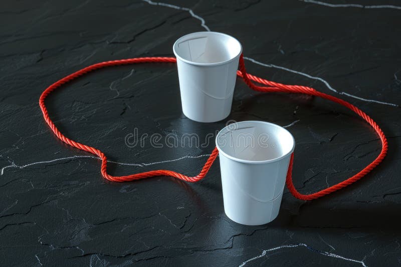 Two Cups with a Red Cord Connecting Them, Ideal for Flat Lay or Still ...