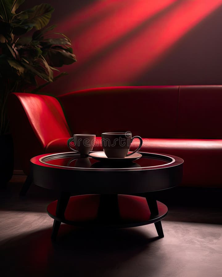 Two Cups on a Table in a Red Room Stock Illustration - Illustration of ...
