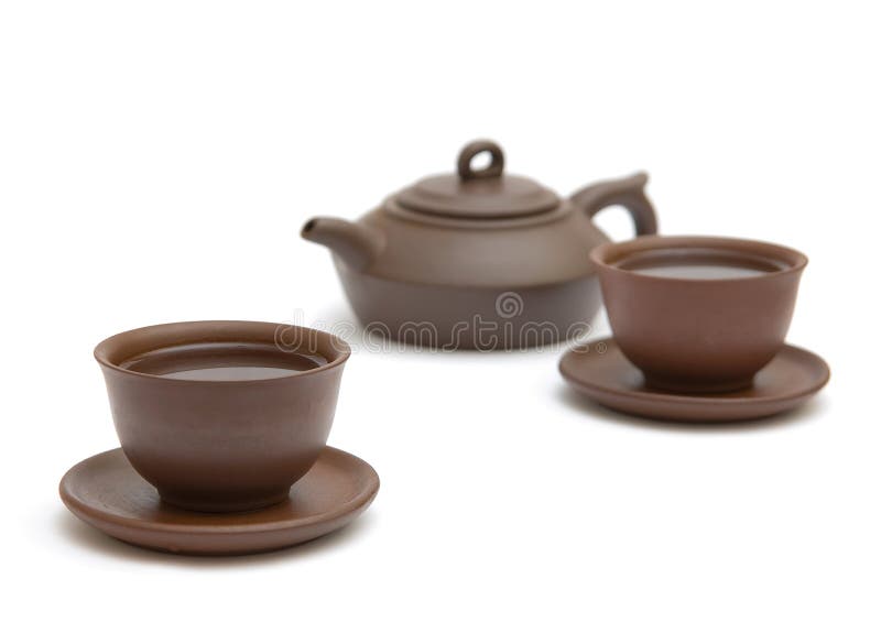 Two Cups of Tea and Brown Teapot Stock Photo - Image of brown, chinese ...