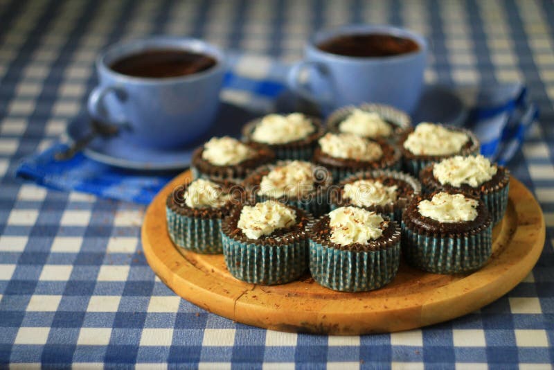 Two Cups of Tea and Cakes on the Table Stock Image - Image of blue ...
