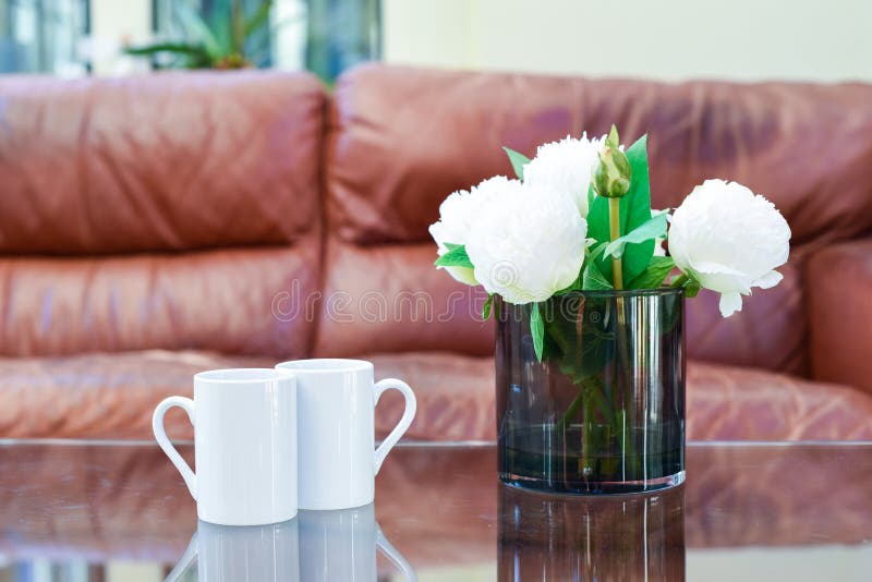 Two Cups of Tea or Coffee Together on a Coffee Table in a Light Home ...