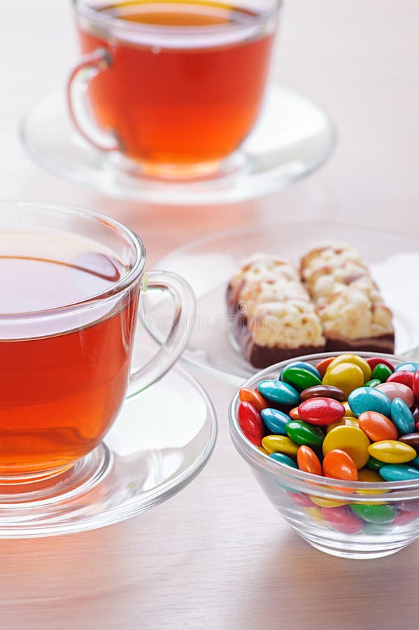 Two Cups of Tea, Iced Chocolates Stock Photo - Image of nosh, meal ...