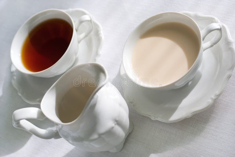 Two Cups of Tea and Milk Jug. Stock Photo - Image of indoors, flavour ...