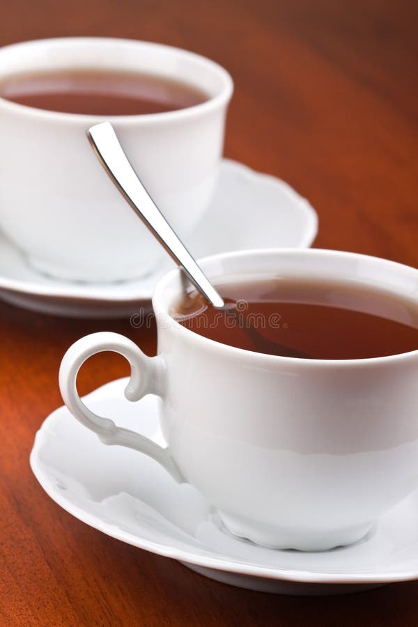 Two Cups of Tea with Saucers Stock Image - Image of sugar, cafe: 17333611