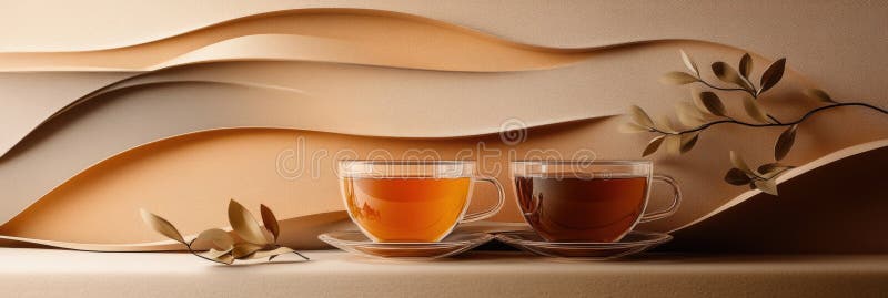 Two Cups of Tea Sit Elegantly Against a Backdrop of Harmonious Lines ...
