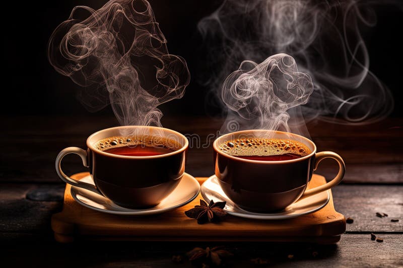 Two Cups of Tea with Steam. Generative AI Stock Illustration ...