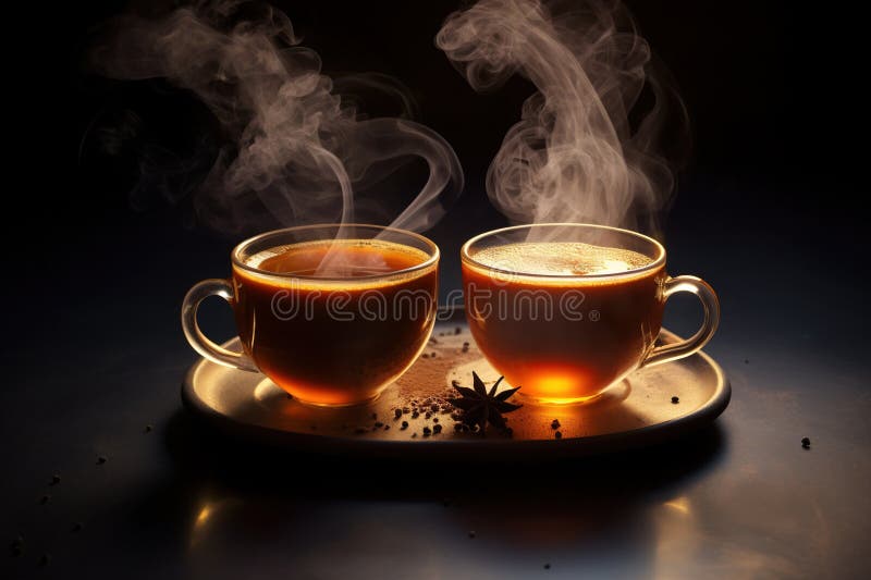 Two Cups of Tea with Steam. Generative AI Stock Illustration ...