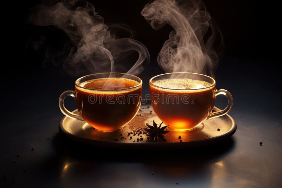 Two Cups of Tea with Steam. Generative AI Stock Illustration ...