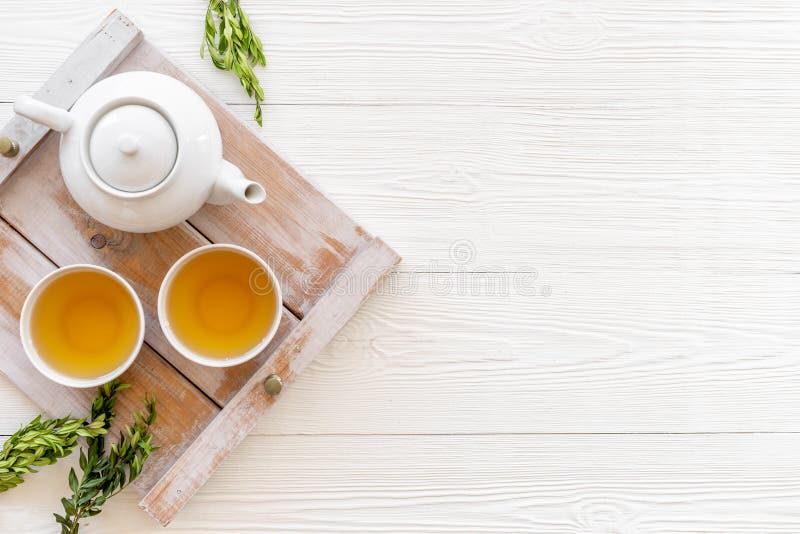 Two Cups of Tea with White Teapot, Top View Stock Photo - Image of ...