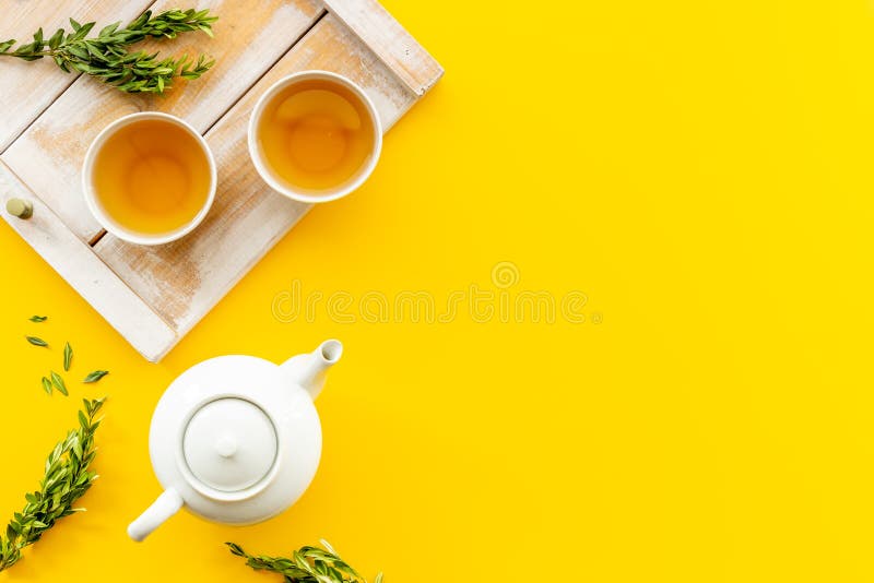Two Cups of Tea with White Teapot, Top View Stock Image - Image of ...