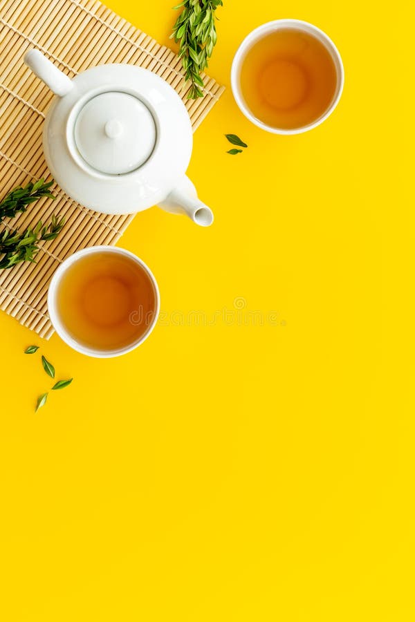 Two Cups of Tea with White Teapot, Top View Stock Image - Image of ...