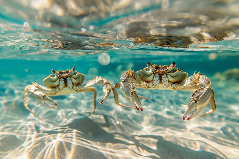 Two Curious Crabs in Crystal Clear Waters. Stock Photo - Image of ...