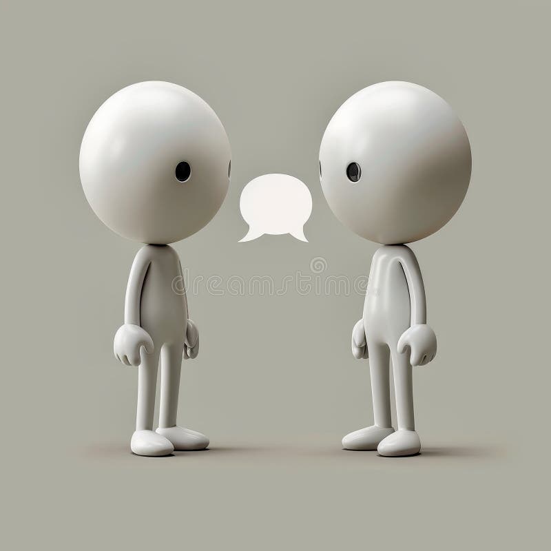 Two Curious 3D People Chatting with Speech Bubble Isolated on Grey ...