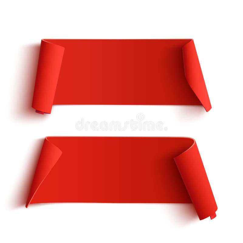 Two curved red banners. stock vector. Illustration of scroll - 63540030