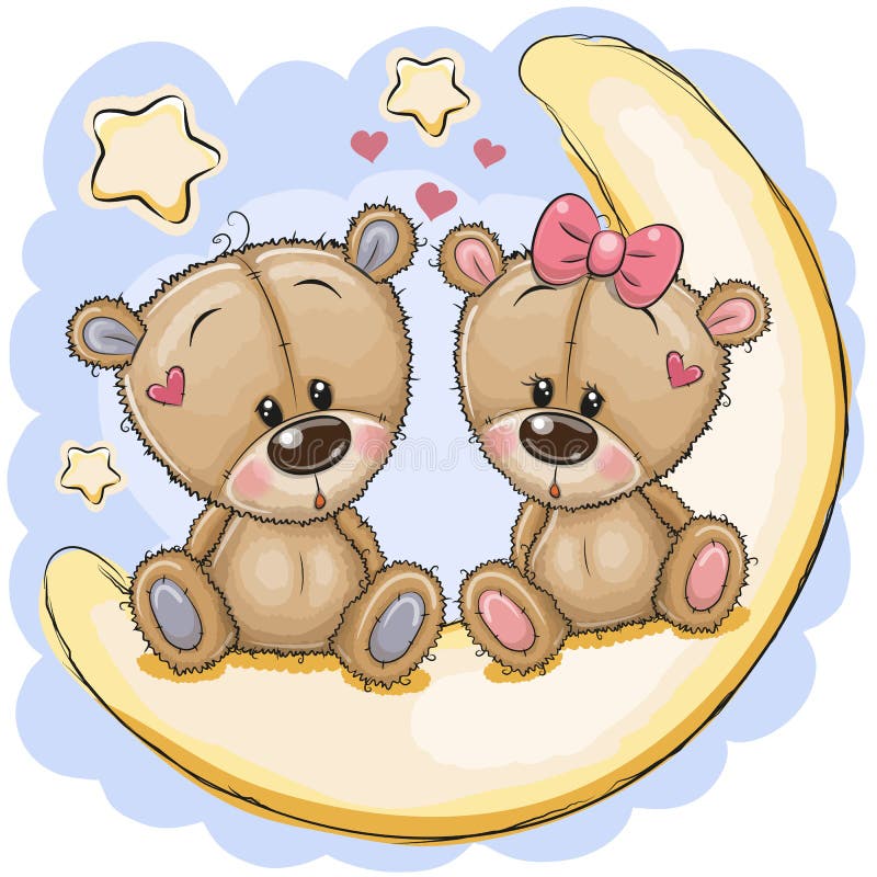 Two Cute Bears is Sitting on the Moon Stock Vector - Illustration of ...