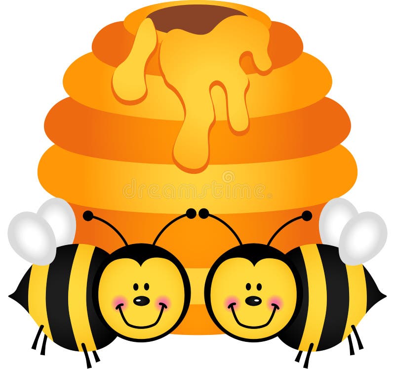 Two cute bees with hive stock vector. Illustration of animal - 62904636