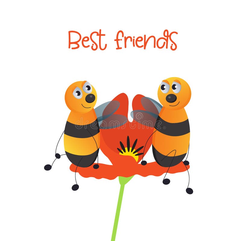 Two Cute Bees Sitting on the Flower. Best Friends Stock Vector ...