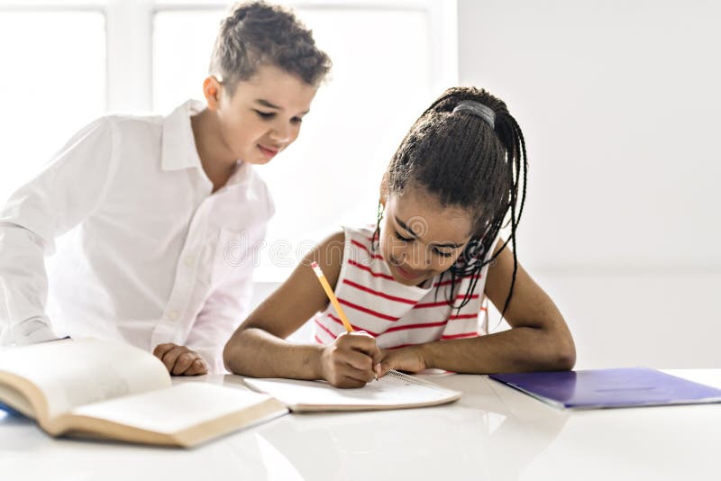Two Black Child Doing Homework at Home Stock Image - Image of ...
