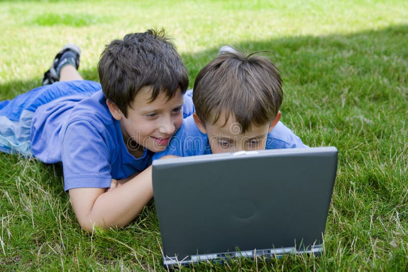 Two Cute Boy Study On Computer Picture. Image: 2910017