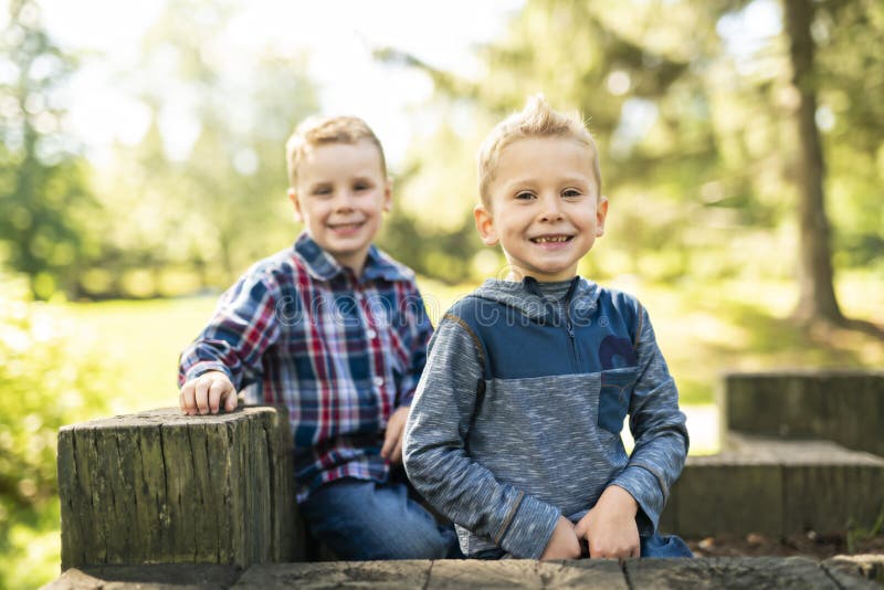 The Two Cute Brothers in Casual Clothes Stock Photo - Image of clothing ...