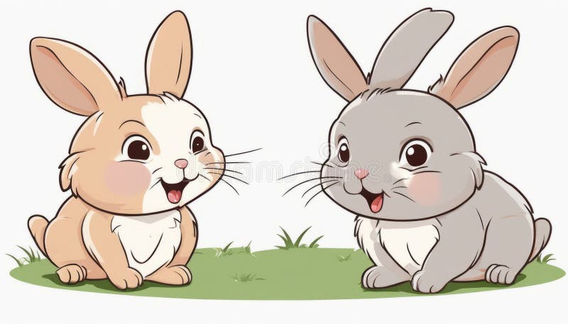 Two Cute Bunnies Sitting in the Grass Stock Illustration - Illustration ...