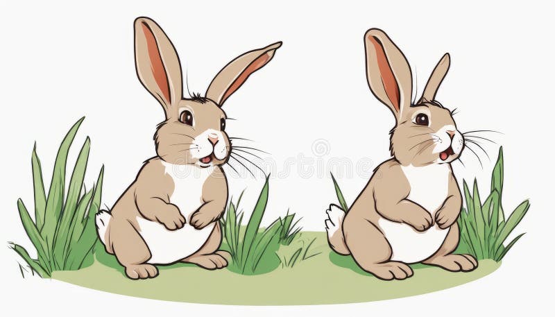 Two Cute Bunnies Sitting in the Grass Stock Illustration - Illustration ...